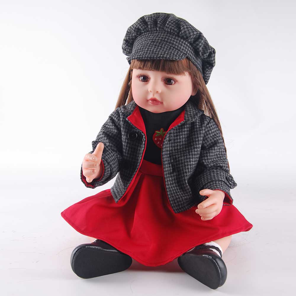 22" Classic Reborn Doll - Black/Red Tartan Outfit + Leather Shoes (Com ...